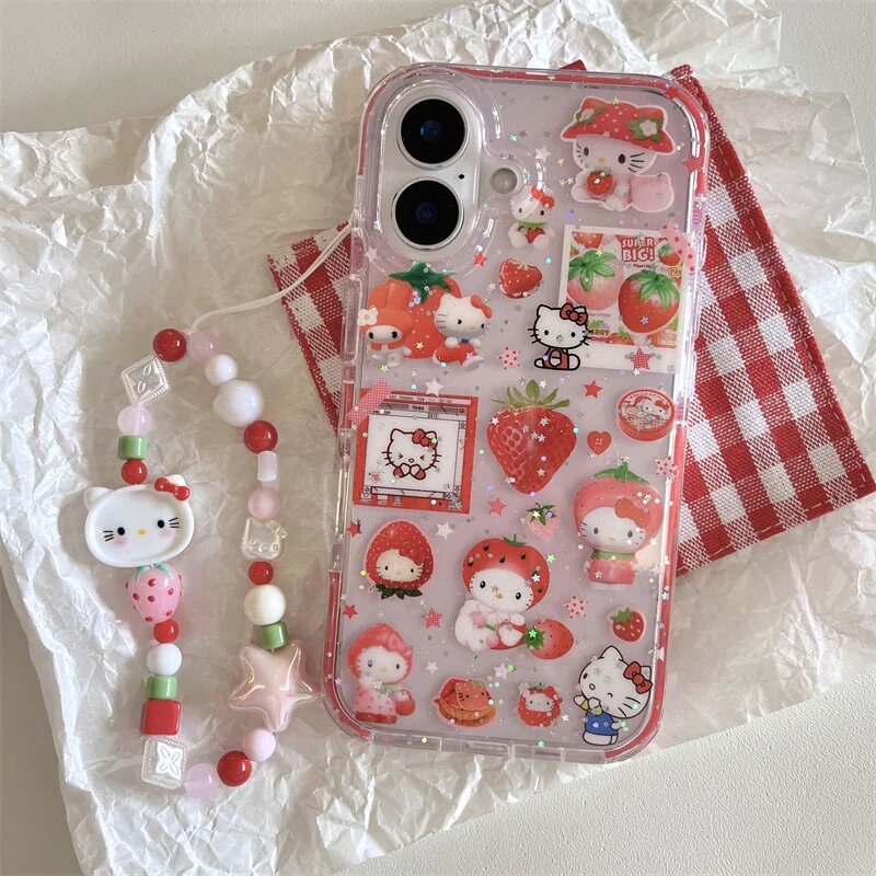 Премиумчехол с Hello Kitty и клубникой, ремешок для iPhone 16
