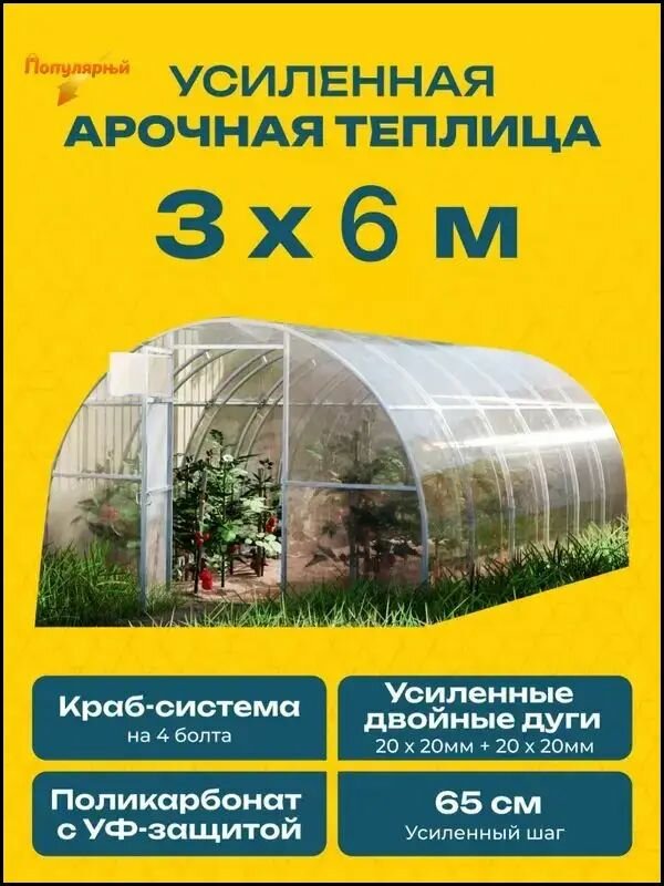 Парник, теплица арочная 6х3х2.113 м оцинкованная сталь для дачи для огорода для рассады