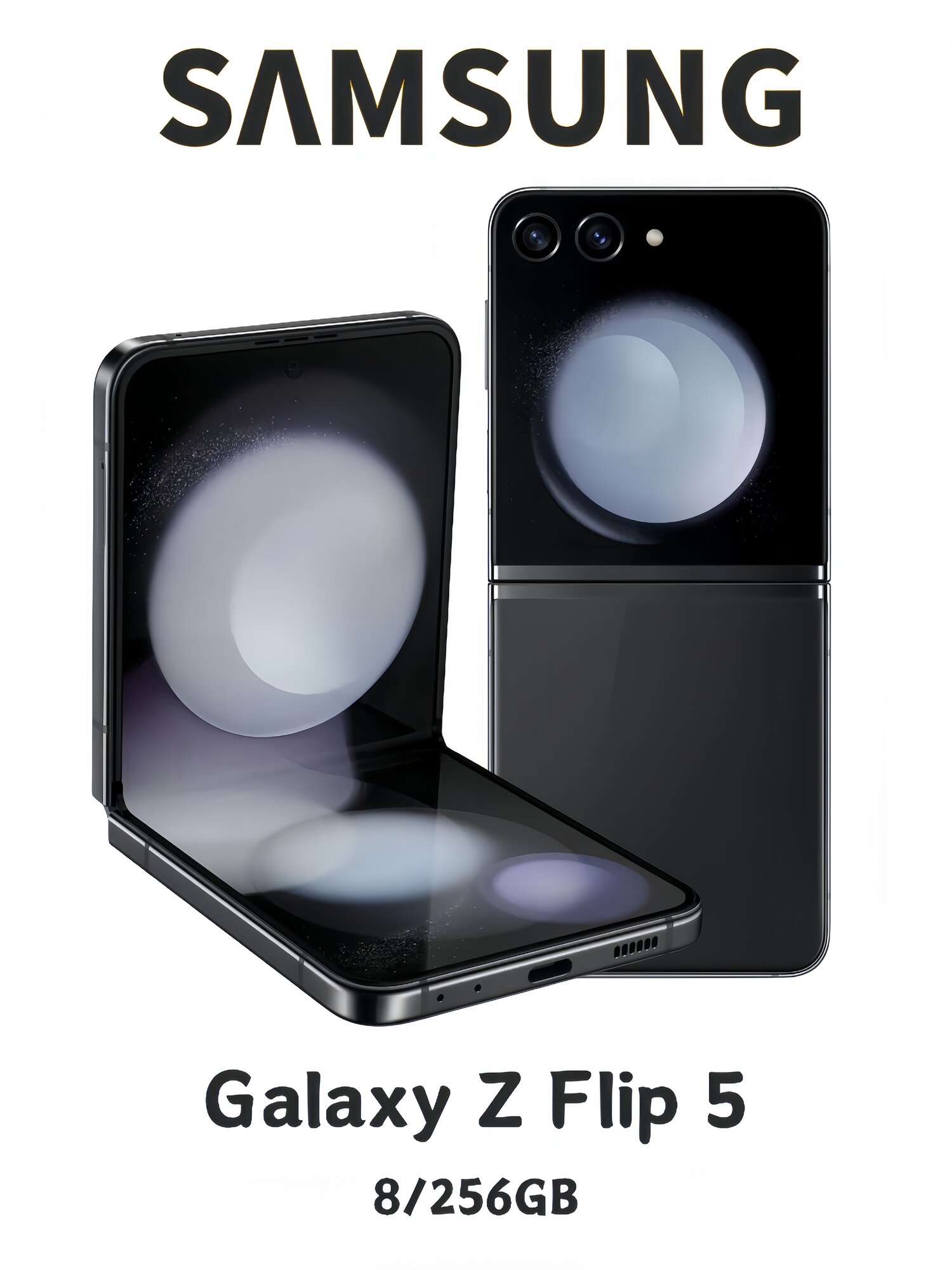 Samsung Galaxy Z Flip 5, поддержка русского языка, высокая производительность, 8/256 ГБ, чёрный цвет
