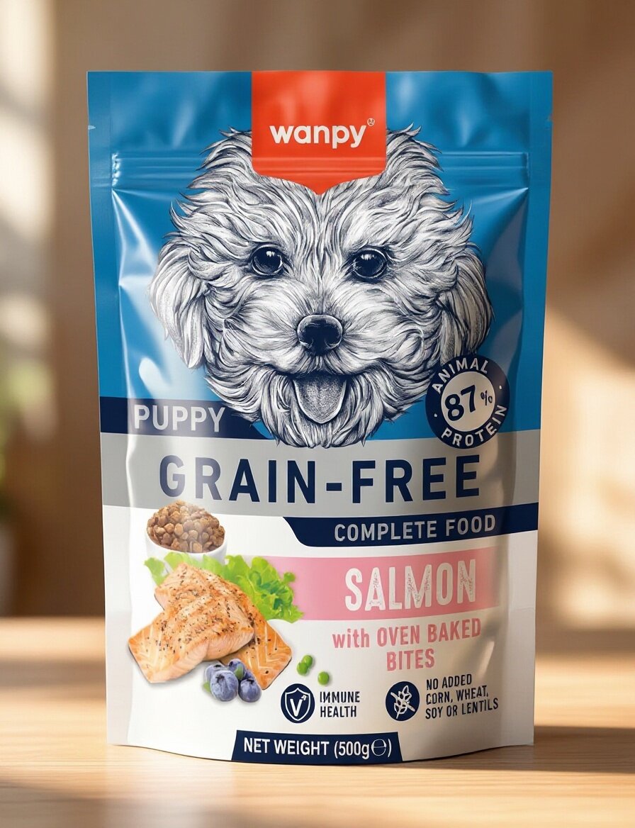Сухой корм Wanpy Dog беззерновой с лососем для щенков, 500 гр