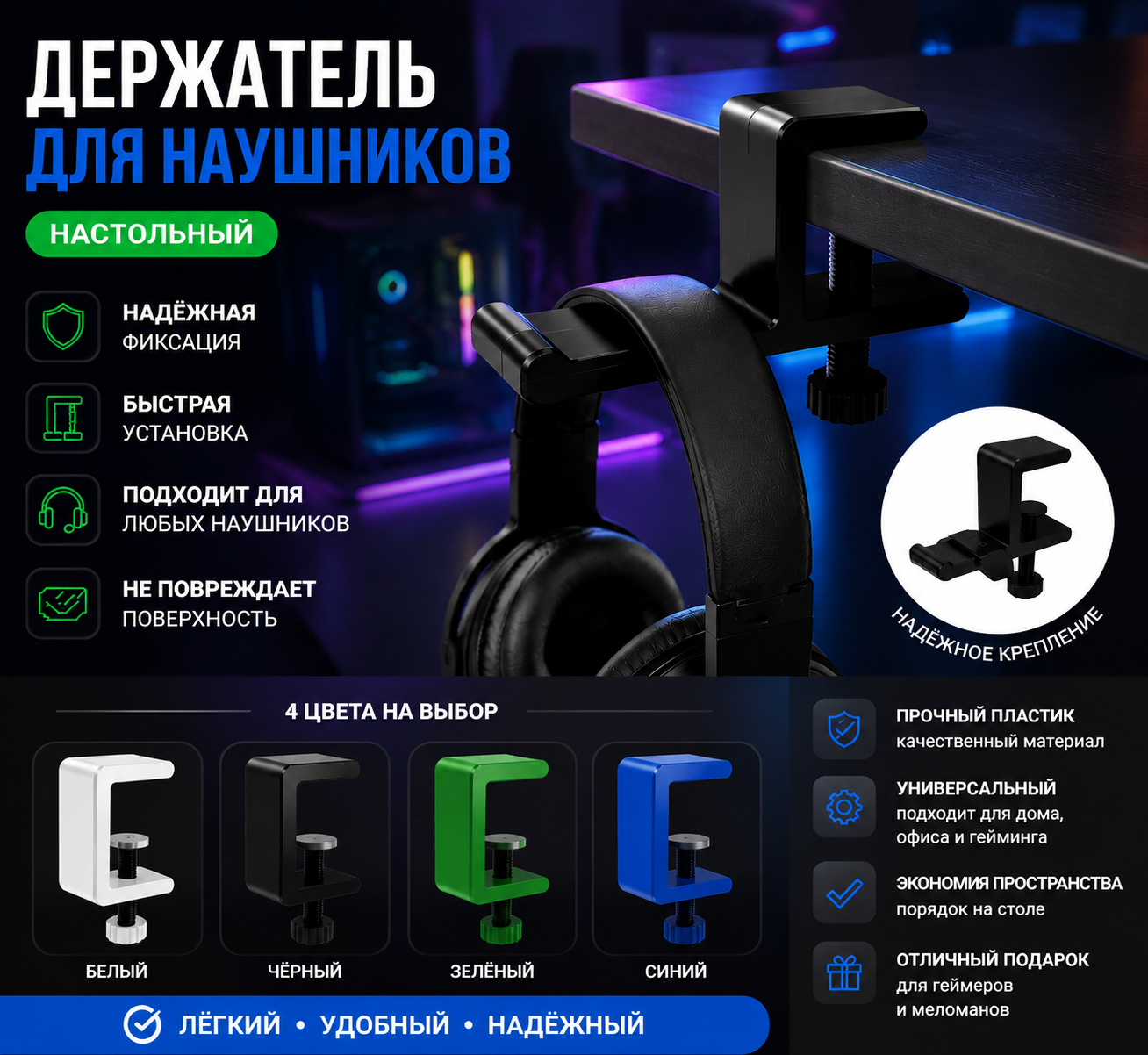 Держатель-крючок, универсальный, для наушников/рюкзака/сумки