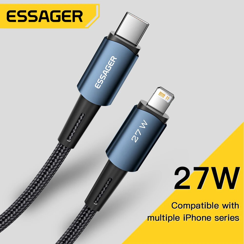 Кабель Essager USB C 2m, черный, 2.4A — фото 1