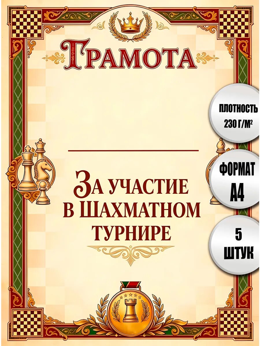 Грамота за участие в шахматном турнире