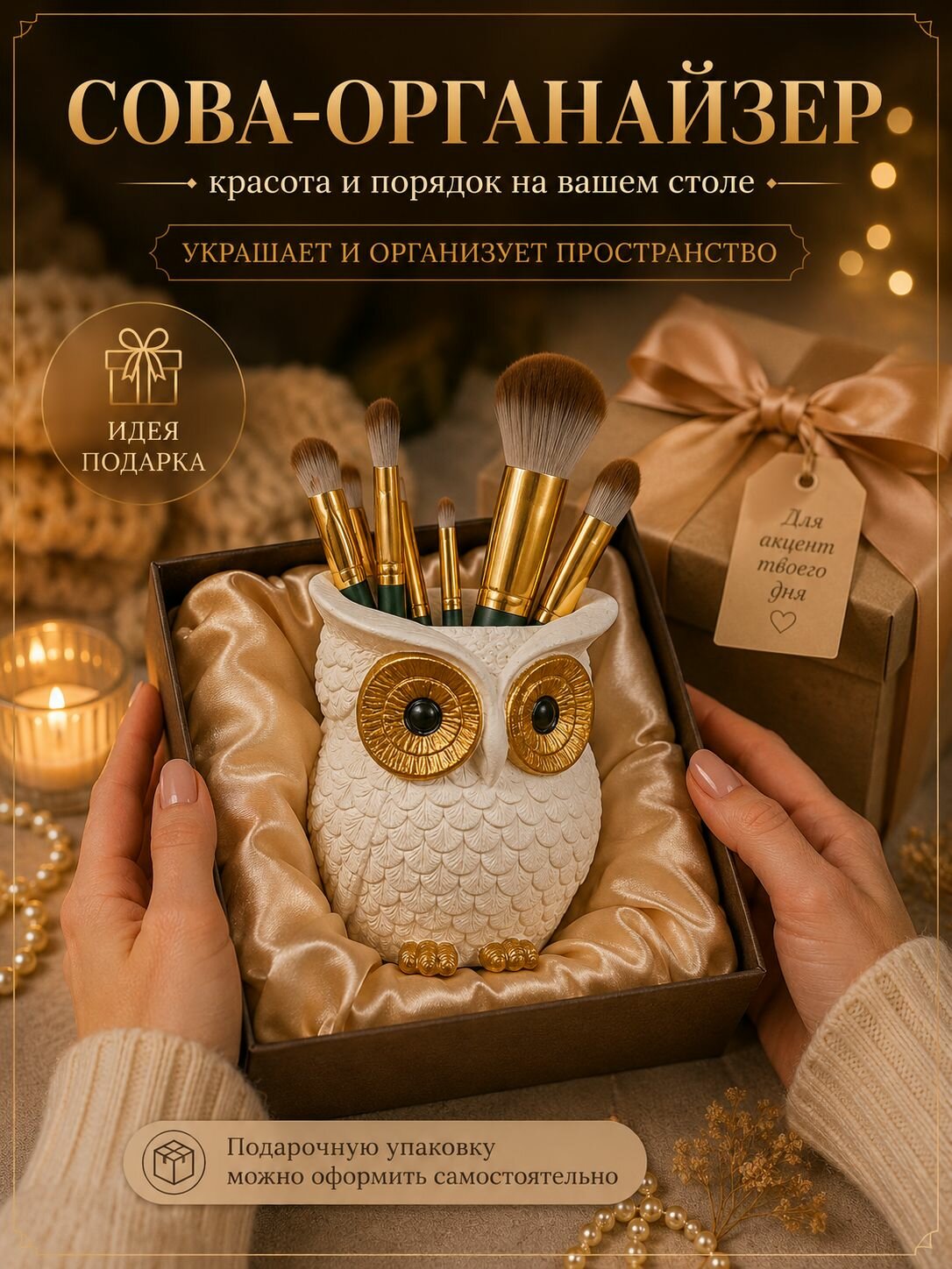 Сова статуэтка для интерьера белая