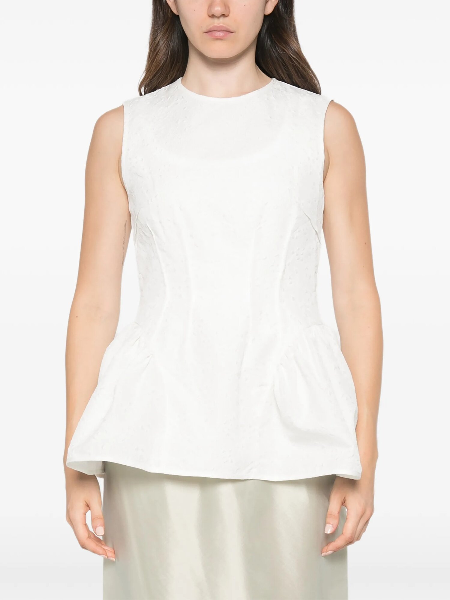 Топ Cecilie Bahnsen Eira matelassé peplum top, размер 10, бежевый/белый — фото 1