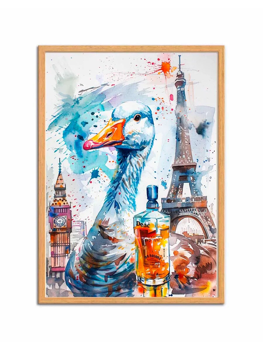 Животное-гусь пьет Виски 5, Плакат 30x42см