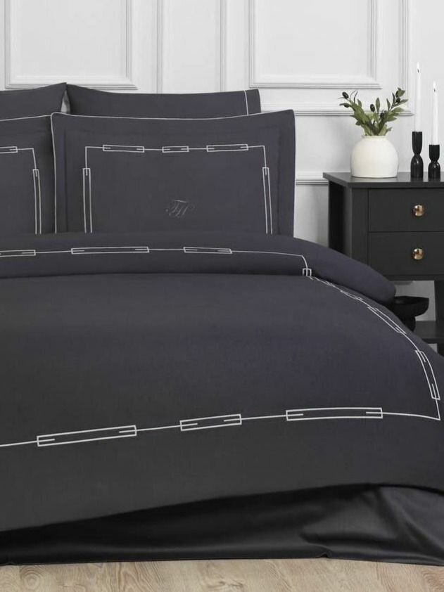 Постельное белье Tivolyo Home CHANEL антрацит евро