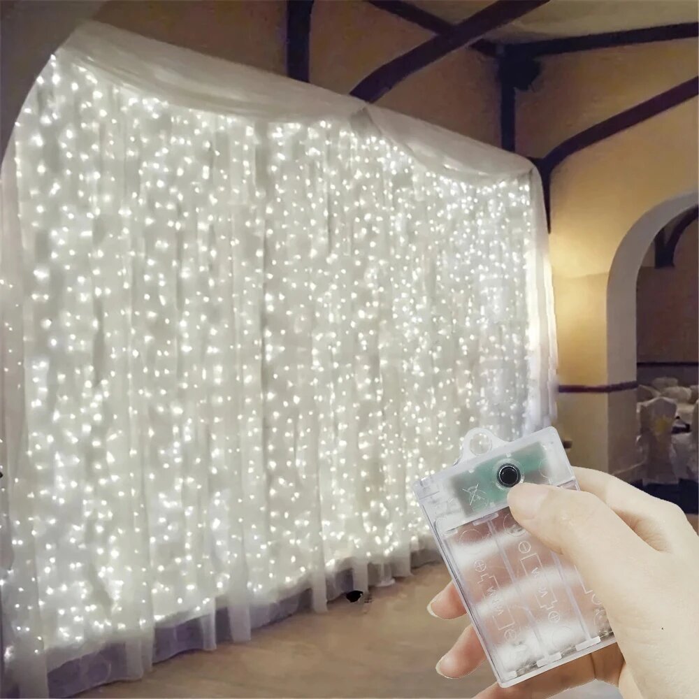 LED Гирлянды-шторы на батарейках для праздника White, 3X1M 100LEDs-Battery