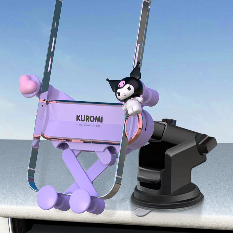 Sanrio Kuromi Фиолетовый двойной держатель для телефона в автомобиль на вентиляцию и приборную панель, 360° поворотная