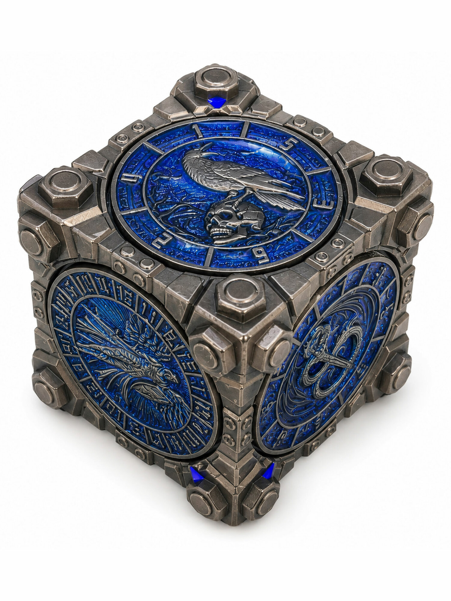 Игральный кубик - спиннер STUFF PRO металлический дайс DnD 7 в 1 с 3D-рельефом, бронзово-синий