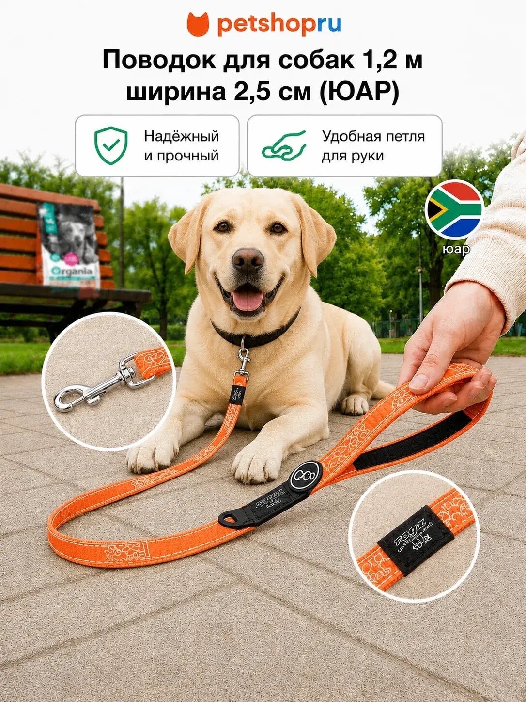 Rogz поводок, размер XL, ширина 2,5 см, длина 1,2 м, "Веселая прогулка"