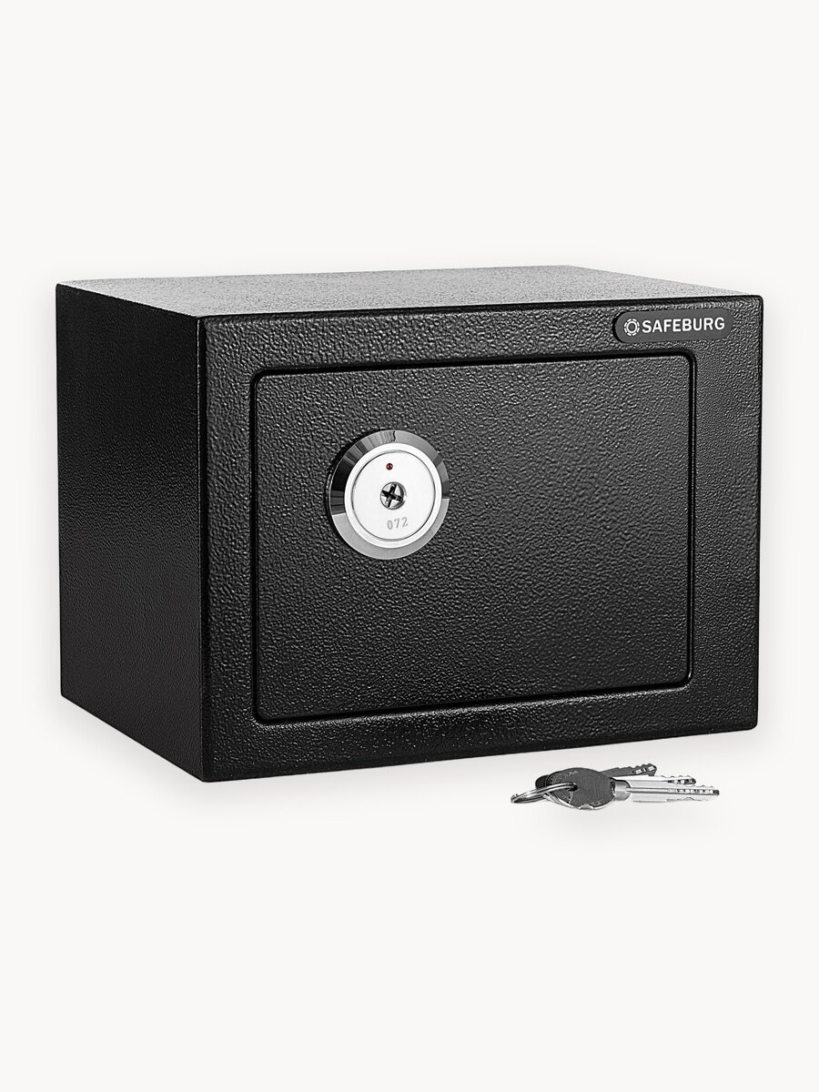 Сейф для денег и документов SAFEBURG SB-170K, 17х23х17 см, ключевой замок, черный, домашний мини сейф, сейф с креплением