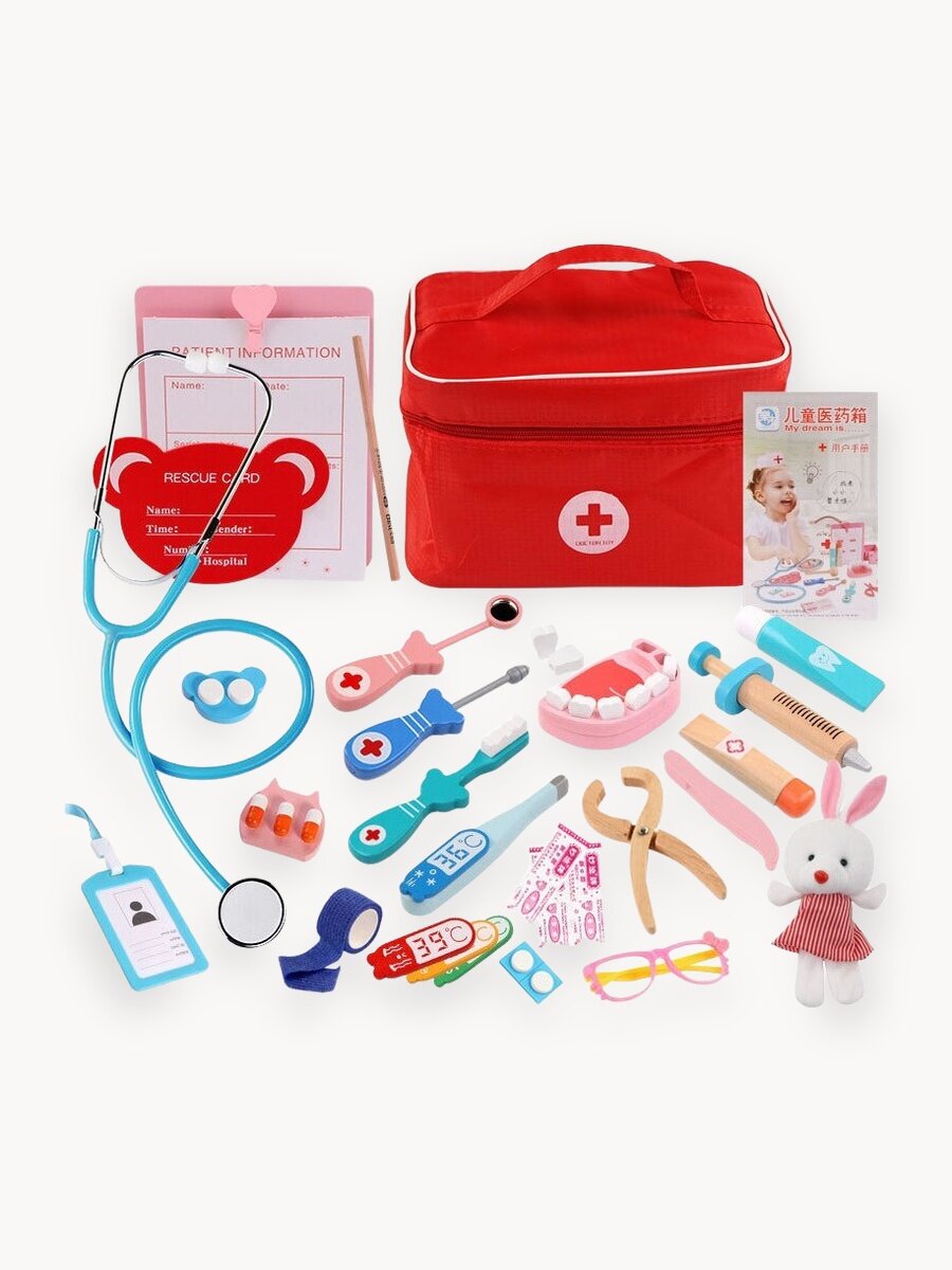 Детский деревянный игровой набор "Играем в доктора" в сумочке, набор стоматолога