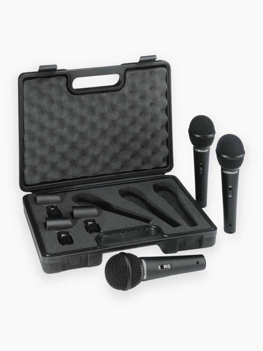 Комплект Behringer XM1800S из 3-х динамических микрофонов (суперкардиоида) в комплекте с держателями и транспортным кейсом
