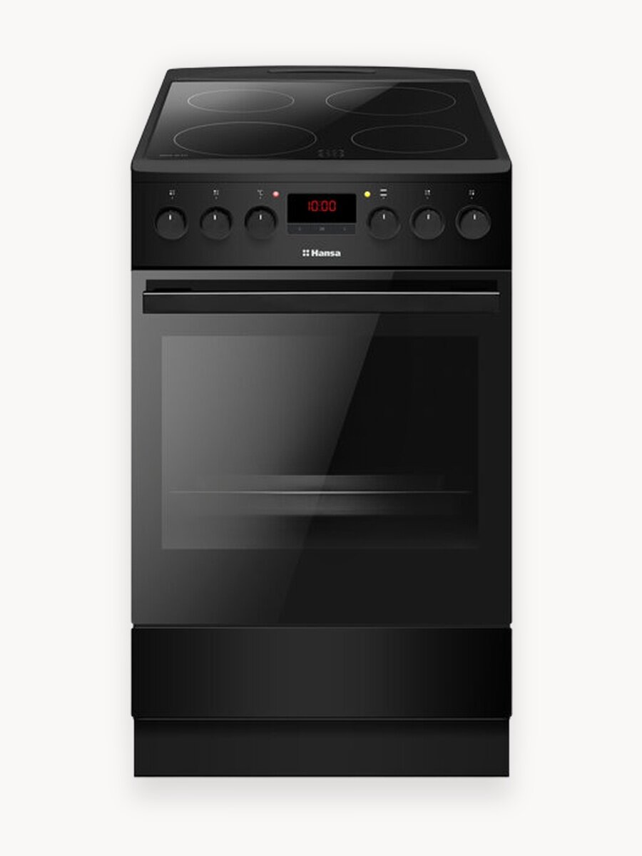 Электрическая плита Hansa FCCM582033, стеклокерамика, 4 конфорки, духовка 65 л, класс A, черный