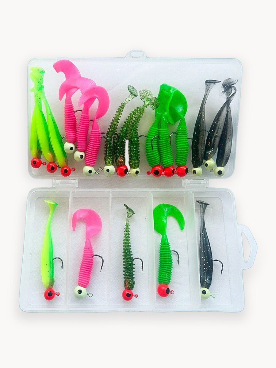 Набор силиконовых приманок для рыбалки твистеры виброхвосты 20 шт
