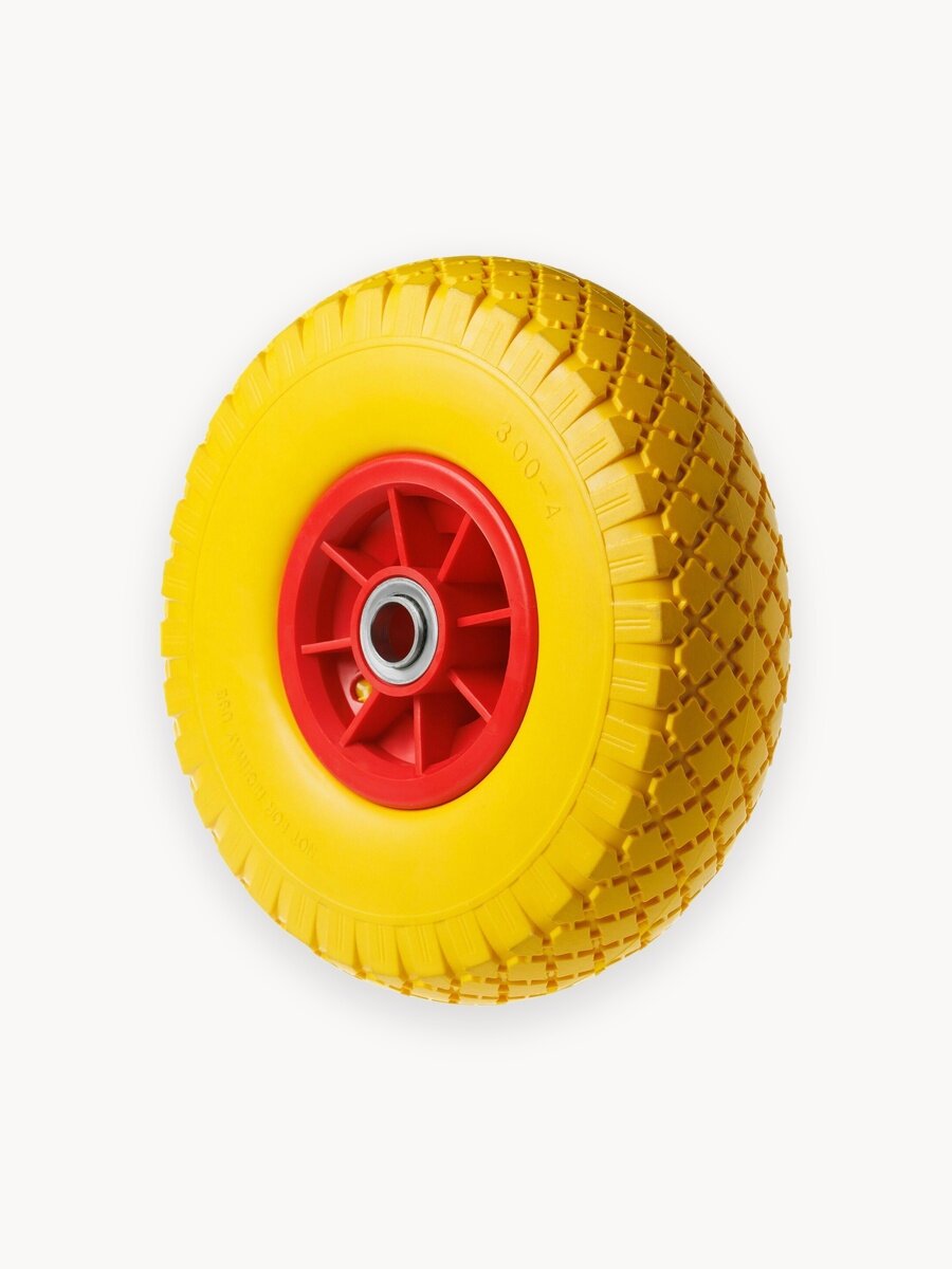 Колесо для тачки / тележки полиуретановое бескамерное 3.00-4, диаметр 260 мм, ось 20 мм, подшипник, PU 1806-20