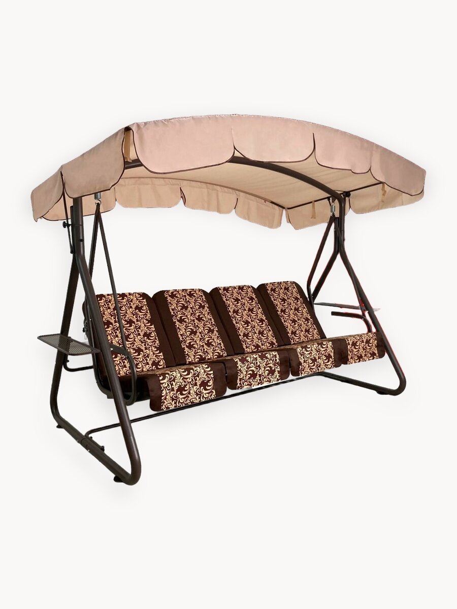 Дефа люси стандарт бежевый Садовые качели взрослые с тентом подвесные 4х местные, для дома и дачи, с москитной сеткой
