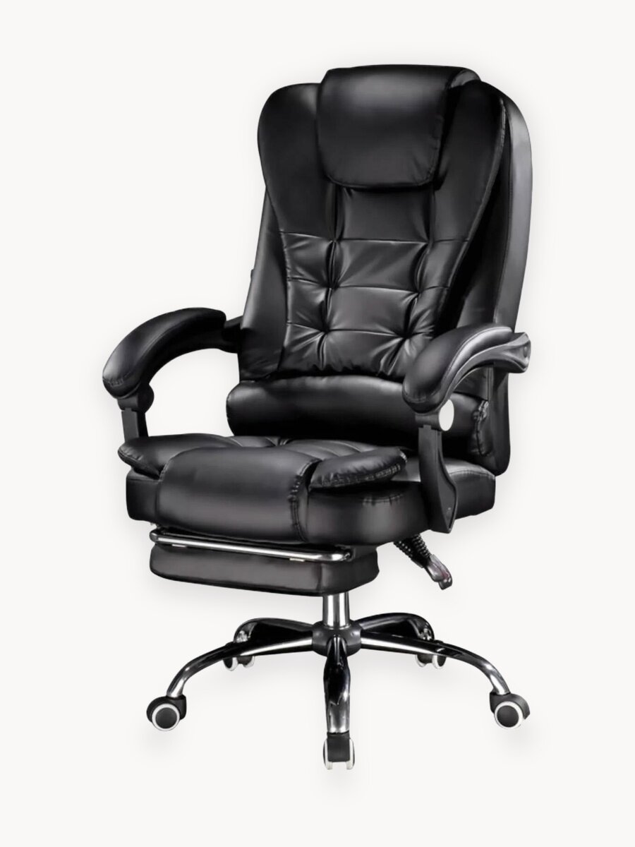 Кресло руководителя игровое кожаное с массажем и подножкой прорезиненные колеса экокожа