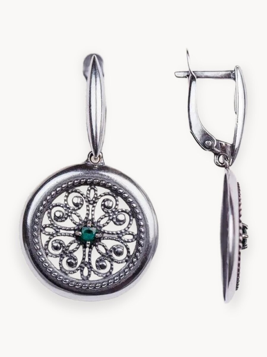 Серьги, шпинель синтетическая, фианит