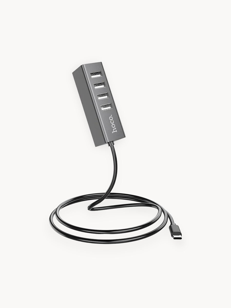 HUB разветвитель HOCO HB1, USB to 4USB 3.0, (USB 3:0 - 480 Мбит/с), 0.2m, серый