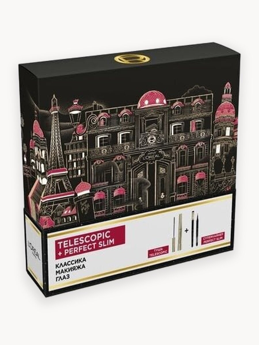Подарочный набор L'Oreal Paris для макияжа глаз: Тушь для ресниц Telescopic и лайнер для глаз Perfect Slim