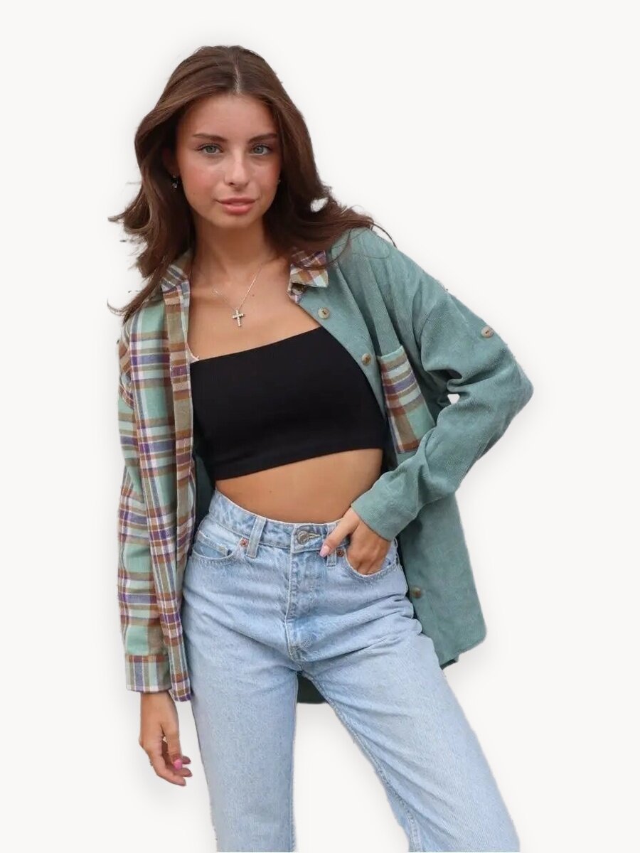 Рубашка Lady Gina вельветовая в клетку оверсайз