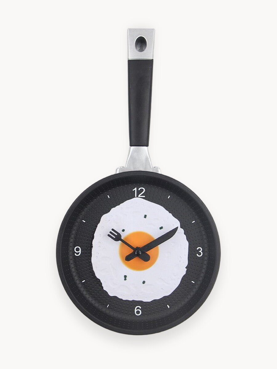 Настенные, креативные, кухонные часы MyPads XJ304 14 дюйм бесшумные, дизайн в виде сковороды с яичницей и стрелки в виде ножа и вилки, впишется в и.