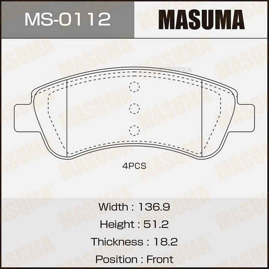 Тормозные колодки дисковые PEUGEOT 206/307 MASUMA MS0112