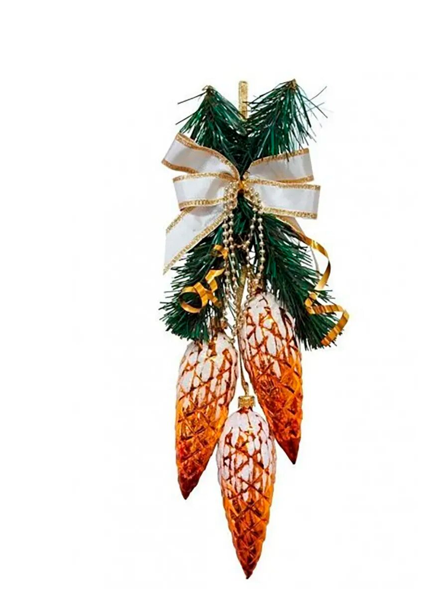 Набор Cтеклянной елочной игрушки Гирлянда из 3 шишек для декора и новогоднего оформления