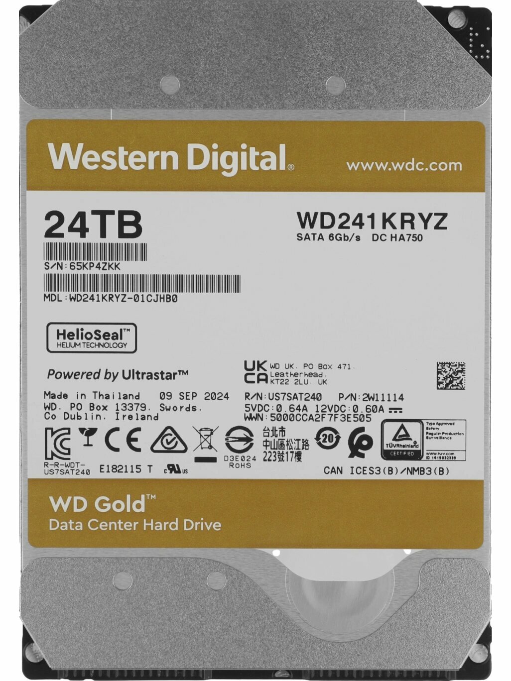 Жесткий диск WD Gold WD241KRYZ 24TB, SATA III, 3.5"