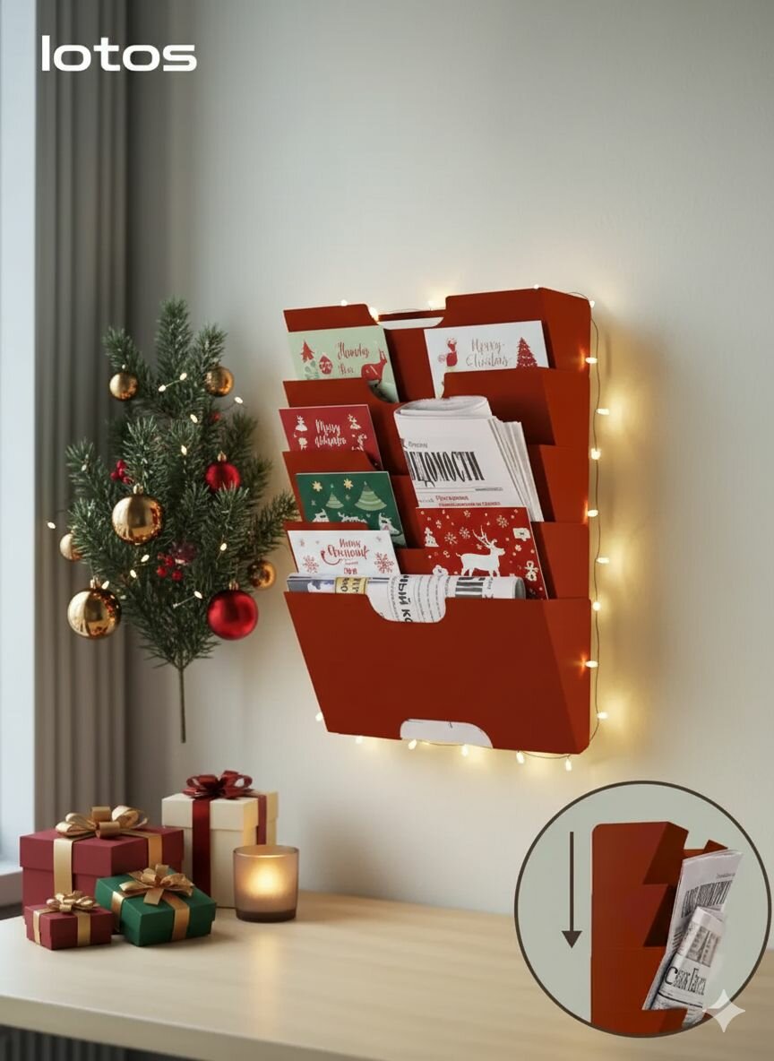 Газетница-Органайзер "Лотос" Настенная - Красная