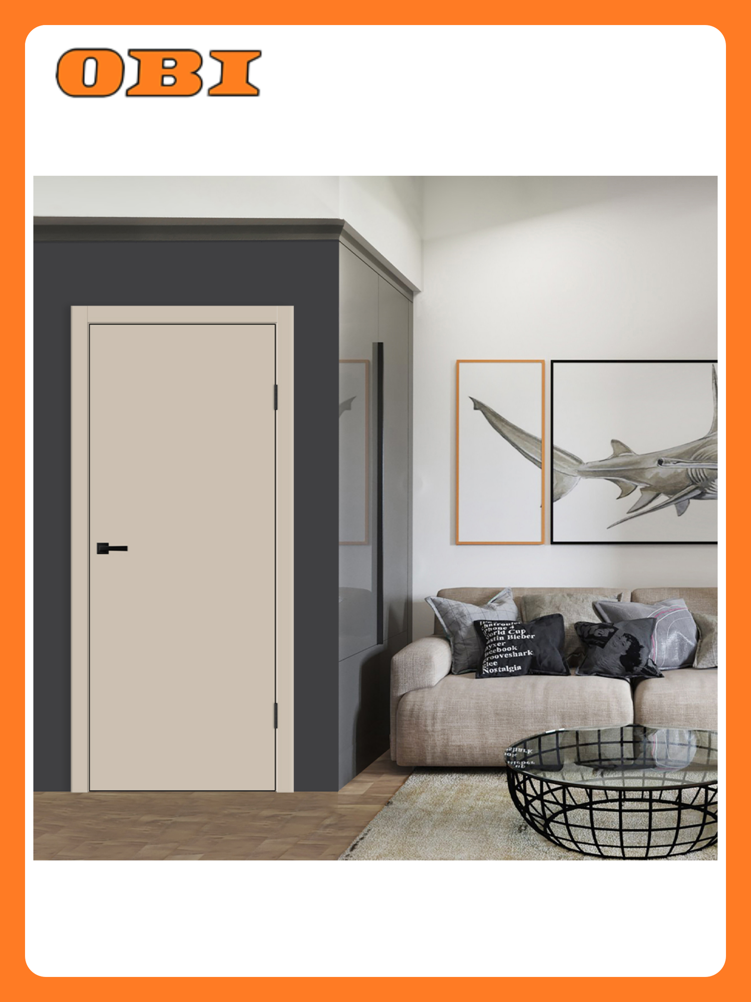 Межкомнатная дверь VellDoris ДПГ "Emalux", Galant 600, бежевая, кварцит