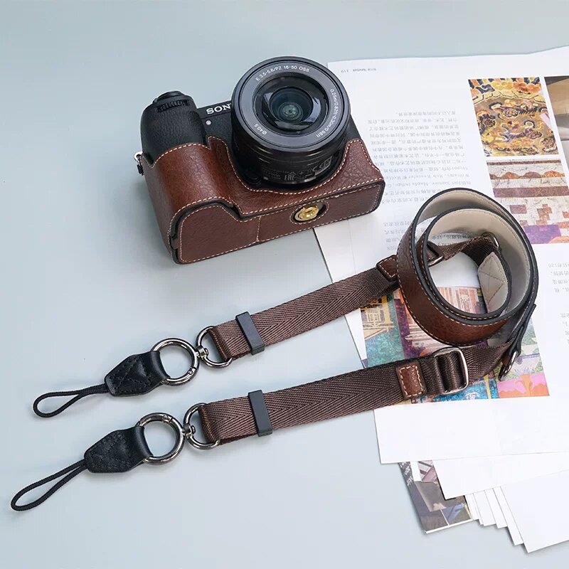 Сумка для камеры Sony A6700 с бежевым рисунком, одинарным основанием и плечевым ремнем V303