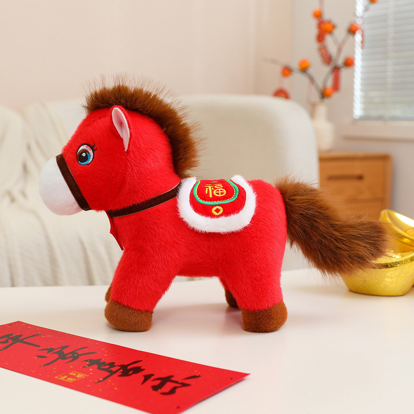 Мягкая игрушка-талисман 2026 года Лошади, кукла-лошадка Omachi, маленькая плюшевая лошадка, подарок на благоприятное начало года.