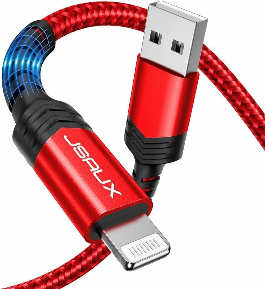 Кабель USB Type A - Lightning JSAUX (1,2 м) провод для быстрой зарядки Apple iPhone 14/13/12/11/XR, iPad, iPod, AirPods, сертифицированный по стандарту MFi от Apple модели C89 (красный) - CL0014