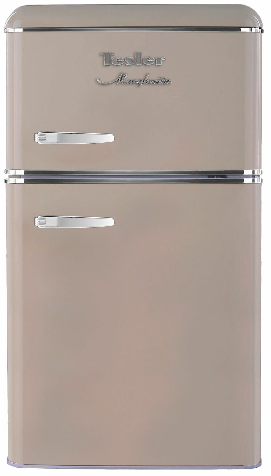 Холодильник TESLER RT-95 SAND GREY ретро бежевый, 88.9х48.6 см, верхняя морозилка, 3 полки
