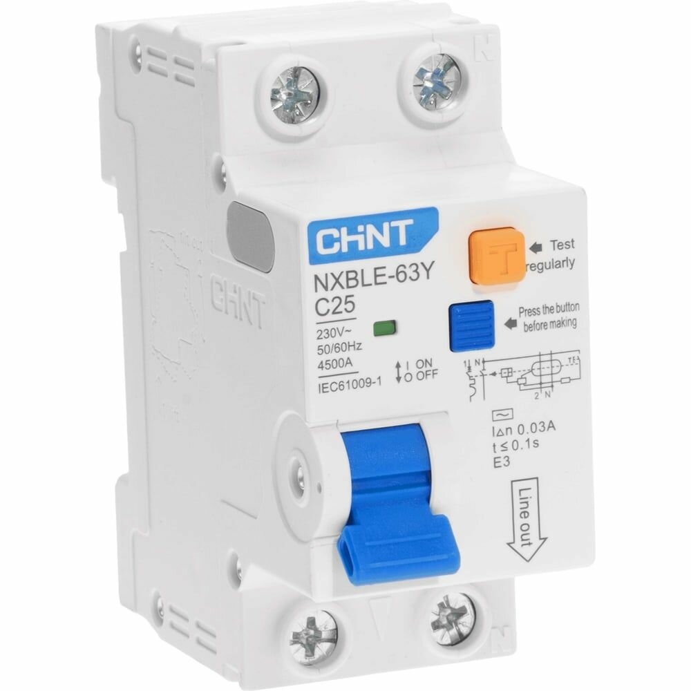 Выключатель автоматический дифференциального тока 1п+N C 25А 30мА электрон. тип AC 4.5кА NXBLE-63Y (R) CHINT 105544