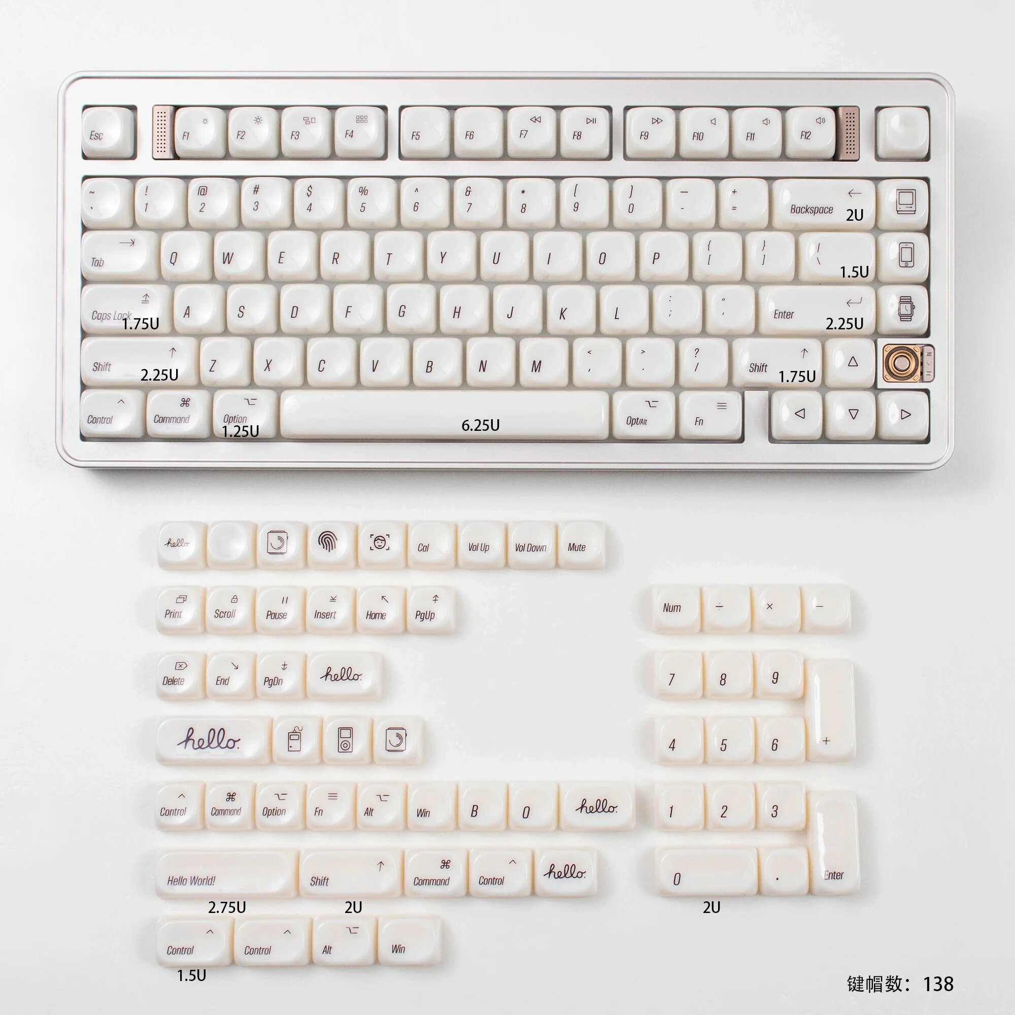 138 клавиш, минималистичные белые глянцевые колпачки для клавиш, профиль MOA, колпачки для клавиш с керамической текстурой, круглые колпачки для механической клавиатуры MX