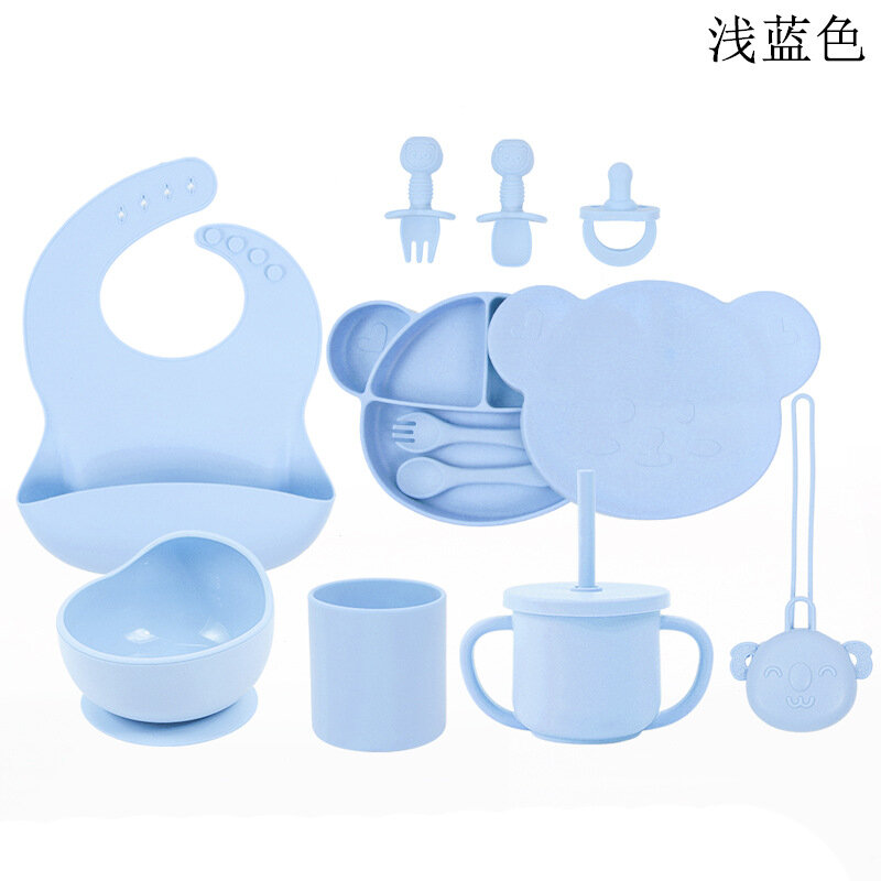 Популярный на Amazon силиконовый набор посуды из 12 предметов с Микки Маусом, тарелки, миски для кормления, товары для мамы и малыша