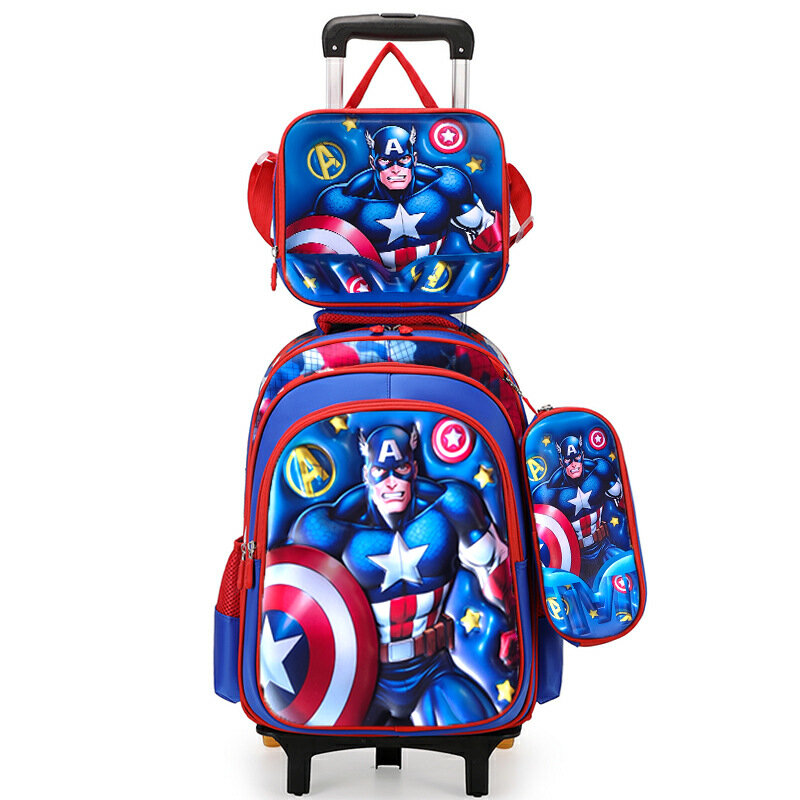Новый стиль вогнуто-выпуклый кожаный материал школьный рюкзак на колесиках для учеников начальной школы 3~6 классов детский мультяшный трехкомпонентный рюкзак в наличии