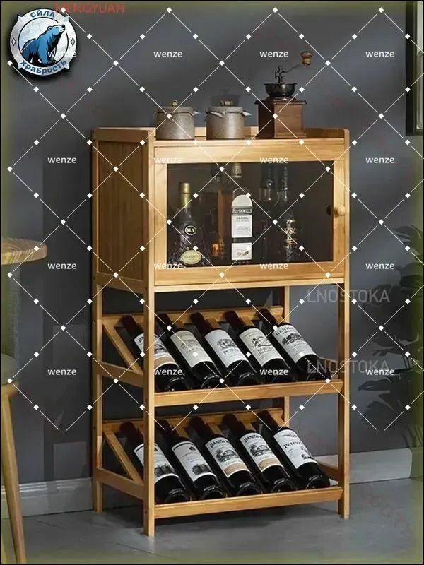 LNOSTOKA Винный стеллаж деревянный, Стеллаж дерева, Винный шкаф, Трехэтажный, бамбуковый
