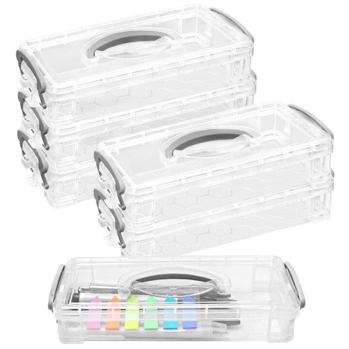 Одноярусная портативная пенал, хранилище для кистей, акварельных карандашей, маркеров, стекловидно-серый замок, одно ярус, одна крышка (включая ручку), стекловидно-серый пластиковый пенал, стекловидно-серый пенал для канцелярии, стекловидно-серый пенал с