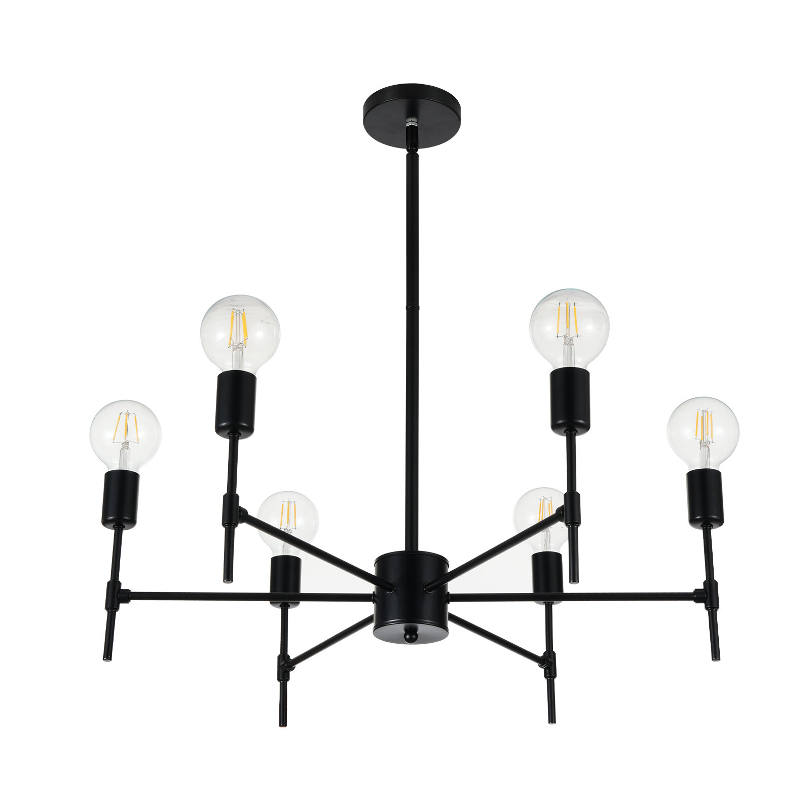 Люстра потолочная полуFlush Mount 6-ламп, металл, черный, диаметр 65см (25.59 дюймов), высота 67.5см (26.57 дюймов), база E26, макс. 60Вт, для спальни, кухни, столовой, гостиной (лампы не входят)