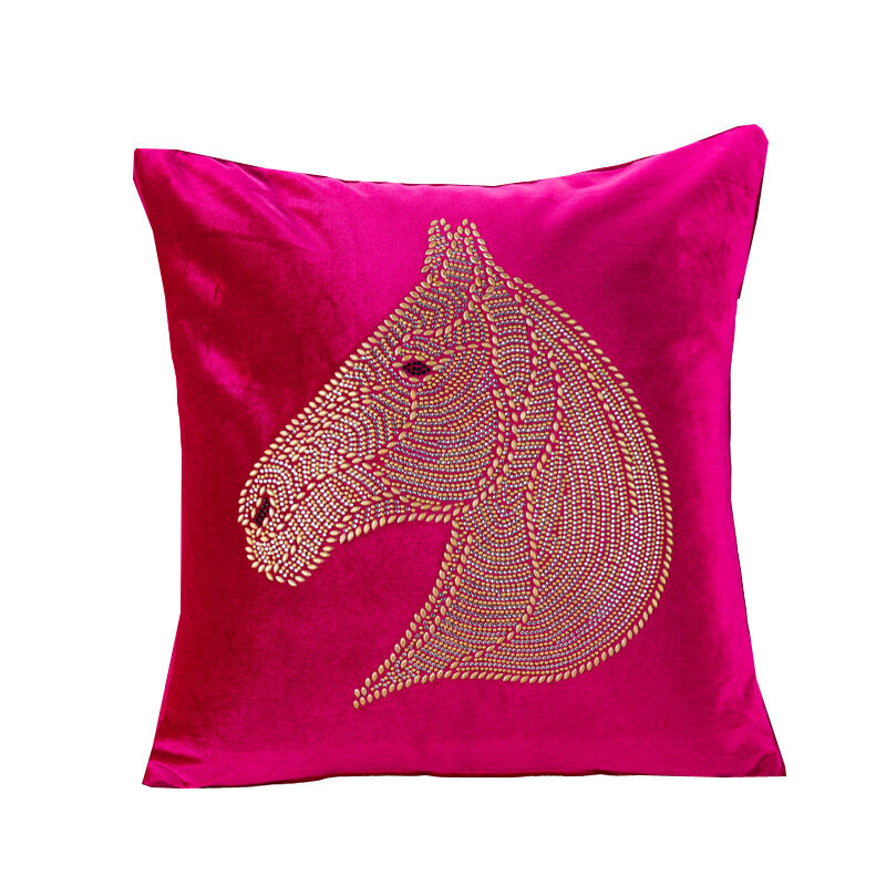 Дропшиппинг европейского стиля, прецизионная бархатная подушка с ринстонами в виде лошадиной головы, подушка для дивана в отеле, подушка для изголовья кровати