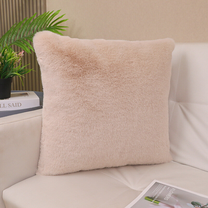 Подушка из кроличьего меха, квадратная подушка, декор для гостиной, мягкая подушка для дивана, подушка для окна, мягкий декор, подушка для спинки кровати, съемная и стираемая