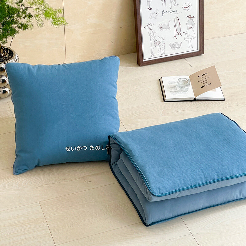 Японская однотонная автомобильная подушка и плед из 100% хлопка, двойного назначения для сна в офисе, два в одном: диванная подушка и плед.