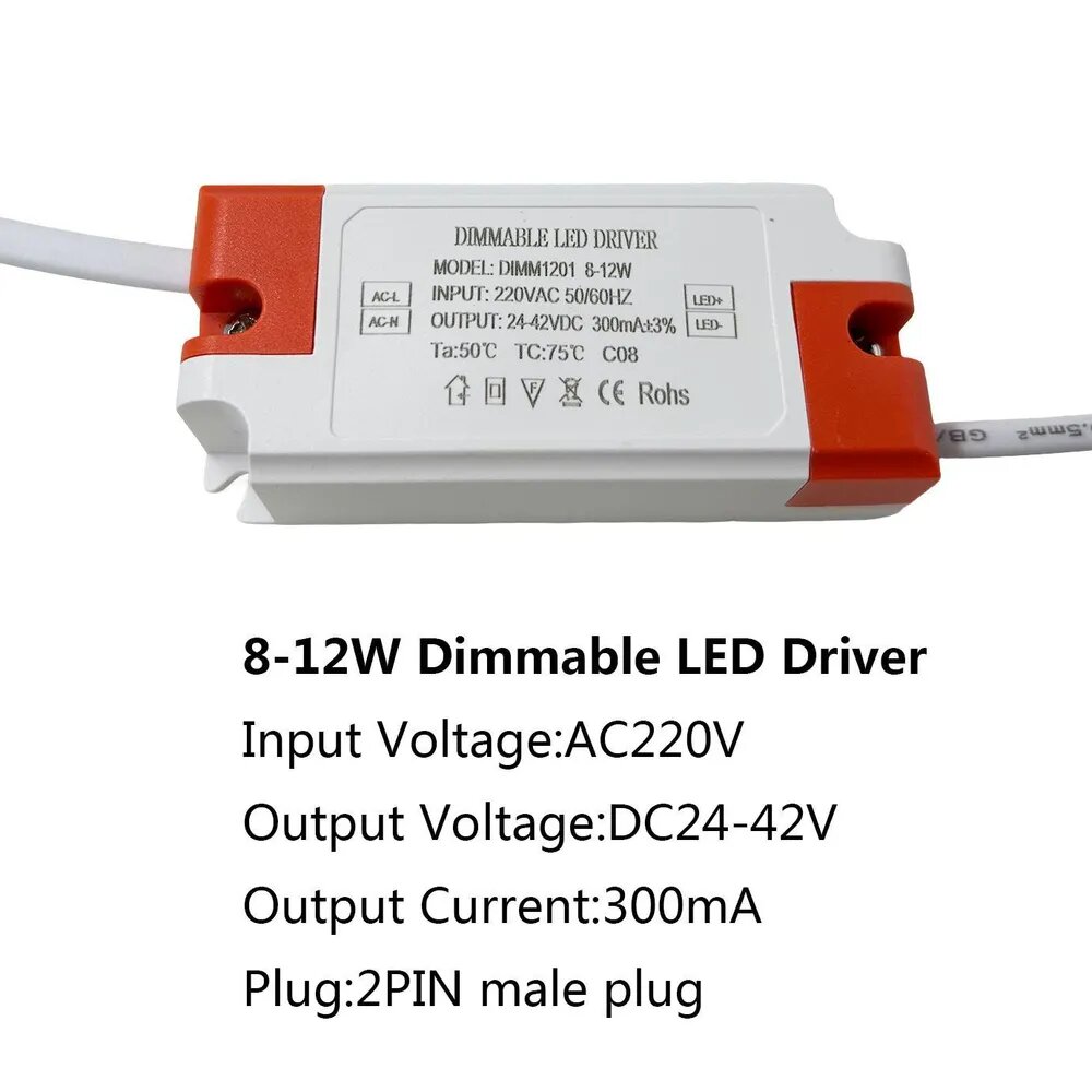 Диммируемый драйвер СИД 2PIN мужской 300mA 3W 5W 7W 8W 12W 15W 18W постоянный ток драйвер питания AC220V DownLighting трансформаторы