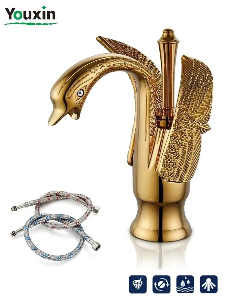 Кран для раковины в ванной комнате Swan, кран для раковины в форме лебедя с одной ручкой и одним отверстием, установка на палубе