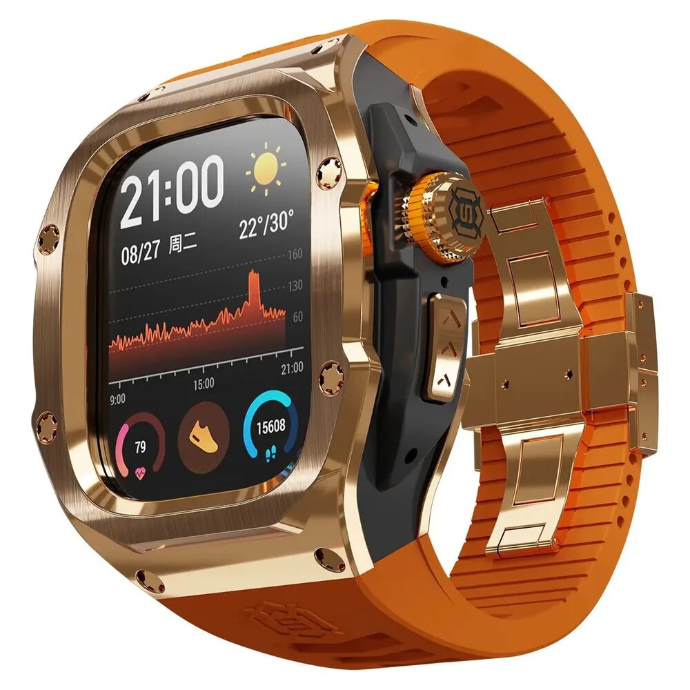 Чехол из нержавеющей стали Mod Kit для Apple Watch 44/45 мм Резиновый браслет Спортивный браслет Refit Mod